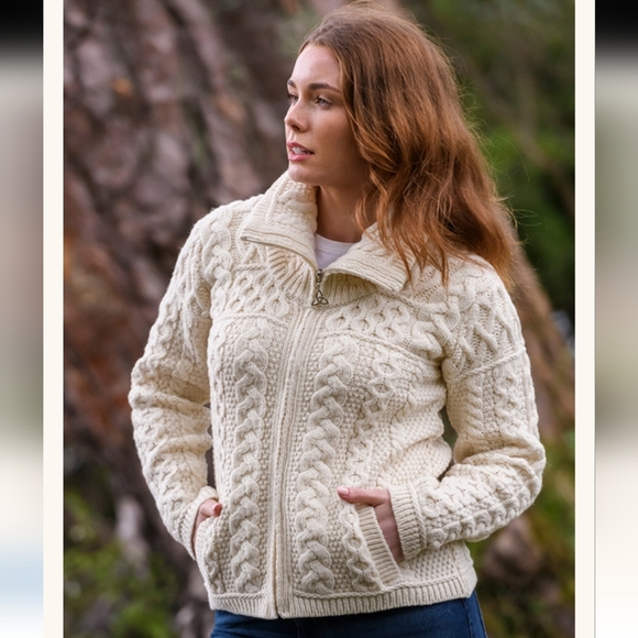 Aran Crafts | Sweaters | Aran Crafts Double Collar Zip Merino Wool Aran ...